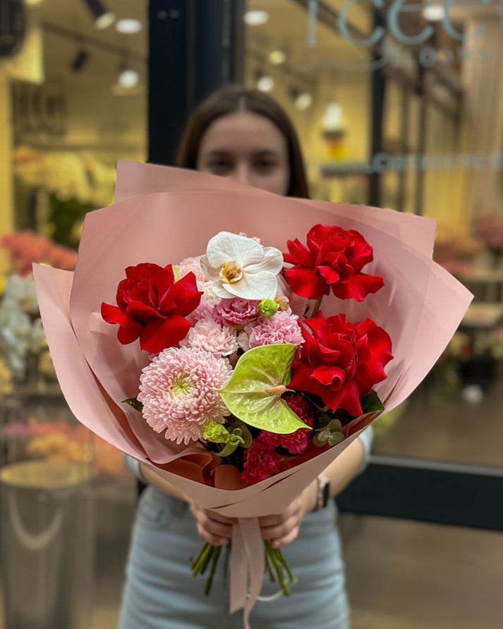 Alfrieda's Flair | Modern Orchid & Rose Bouquet St Albans – i.ceé Blooms